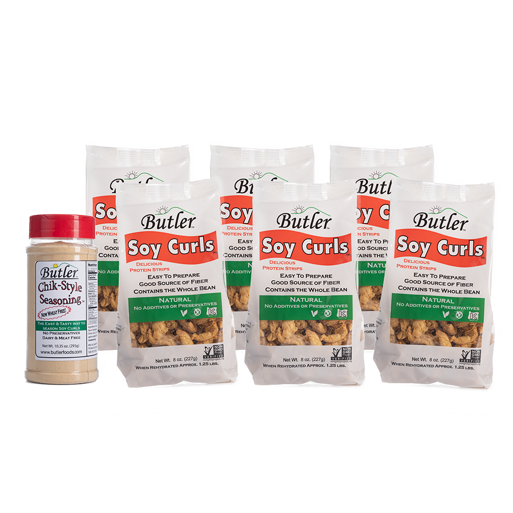 Butler Foods LLC: Soy Curls - 6 x 8 oz with 1 Jar Chik-Style Seasoning